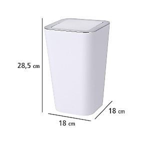 WENKO Small Trash Can with Swing Top Lid, Mini Waste Basket, Stylish Garbage Bin for Bathroom, Bedroom, Kitchen, 1.6 Gallon, 7.1 x 11.2 x 7.1 in, White