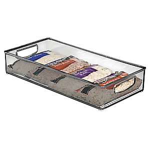 mDesign Plastic Stackable Kitchen Pantry Cabinet, Refrigerator or Freezer Food Storage Bin with Handles - Organizer for Fruit, Yogurt, Snacks, Pasta - BPA Free, 16" Long, 4 Pack - Smoke Gray