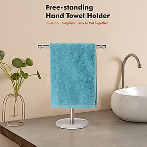Kalitro Towel Rack with Heavy Marble Base, Free Standing Hand Towel Holder Stand for Bathroom Stainless Steel T-Shape Brushed Nickel