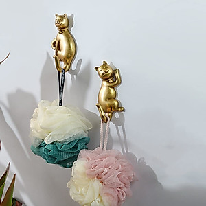 JruiZhp Decorative Cat Hooks, 1 Pcs Golden Resin Wall Hooks–Decorative Wall Mounted Coat Hooks for Hanging Coats, Scarves, Bags, Purses, Backpacks, Towels and More, Gift for Cat Lovers