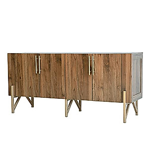 roomfitters 65” Wood TV Stand, 2 Door Media Console, Modern Credenza for Living Room, Mid Century Sideboard Buffet Cabinet, Japandi Entertainment Center with Storage (Walnut, Gold Legs)