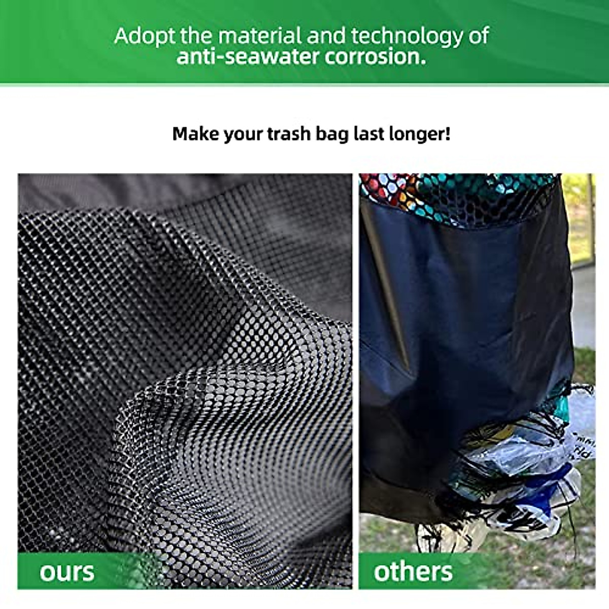 EZAKIE Boat Trash Bag Large Boat Trash Can for 80+ Cans, Boat Trash Container with Bottom Zipper Opening, Outdoor Boat Garbage Sack Storage Bag Hanging Portable Mesh Fishing Boat Accessories (Black)