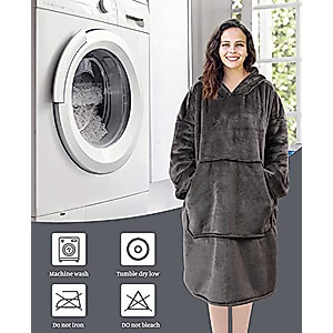 VeMee Wearable Blanket Sweatshirt Super Warm and Cozy Blanket Hoodie for Women with Pocket (Grey, OneSize)