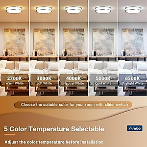 Amico Flush Mount Ceiling Light, 36W LED Ceiling Lights, 2700K/3000K/4000K/5000K/6500K 5CCT Selectable, 12 Inch Dimmable Ceiling Lights 2 Pack, Ceiling Lamp for Bedroom, Kitchen, Hallway