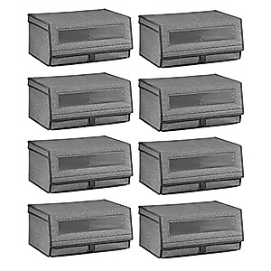 mDesign Large Fabric Closet Shoe Storage Box w/Clear Window - Shoe, Sandal, Sweater, Linen, Clothes Organizer - Boot Storage Solutions - Shoe Bin - Lido Collection, 8 Pack, Charcoal Gray