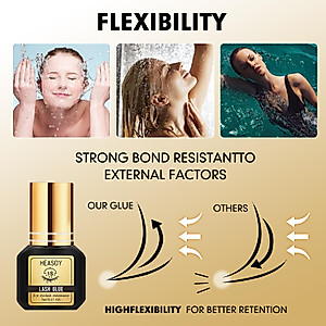 Extra Strong Eyelash Extension Glue | Heasoy Waterproof Lash Glue | 1 Sec Drying time | Retention 8 Weeks | Individual Lash Glue Long Lasting DIY for Semi-Permanent Extensions | Professional Use Only