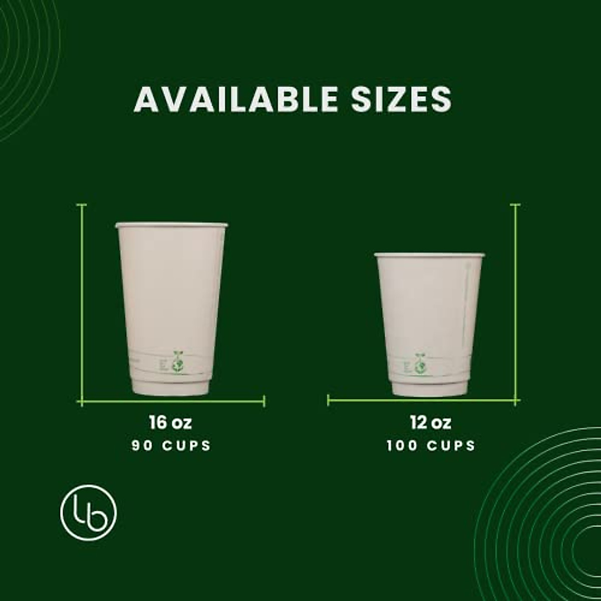 12oz Plastic-free Coffee Cups by Living Balance | 100 cups with Integrated Sleeves. Best alternatives to plastic cups.
