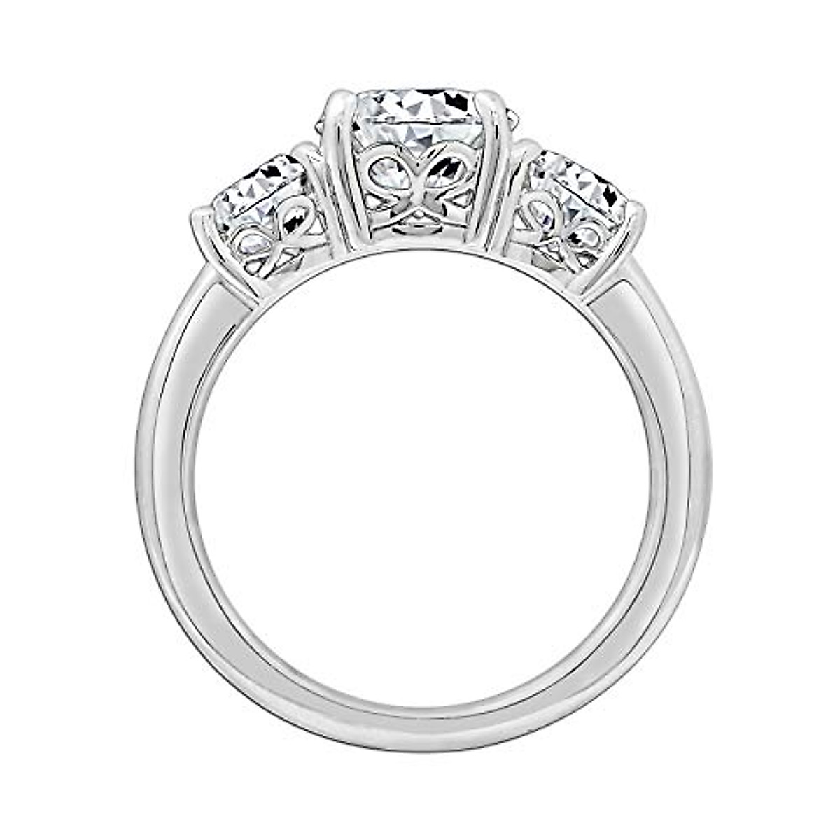 Amazon Essentials Platinum-Plated Sterling Silver Round 3-Stone Ring made with Infinite Elements Cubic Zirconia (3 cttw), Size 8 (previously Amazon Collection)