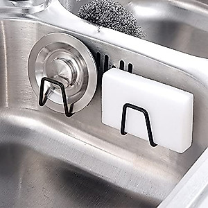 2 Pack Adhesive Sponge Holder Sponge Organization for Kitchen Sink No Drilling Sink Caddy Stainless Steel Waterproof Rustproof Dry Fast Sponge Accessories (Black)