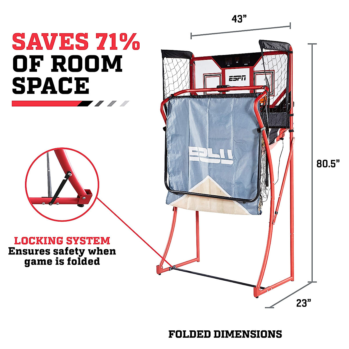 ESPN EZ Fold 2 player Basketball Game with Polycarbonate Backboard and LED Scoring