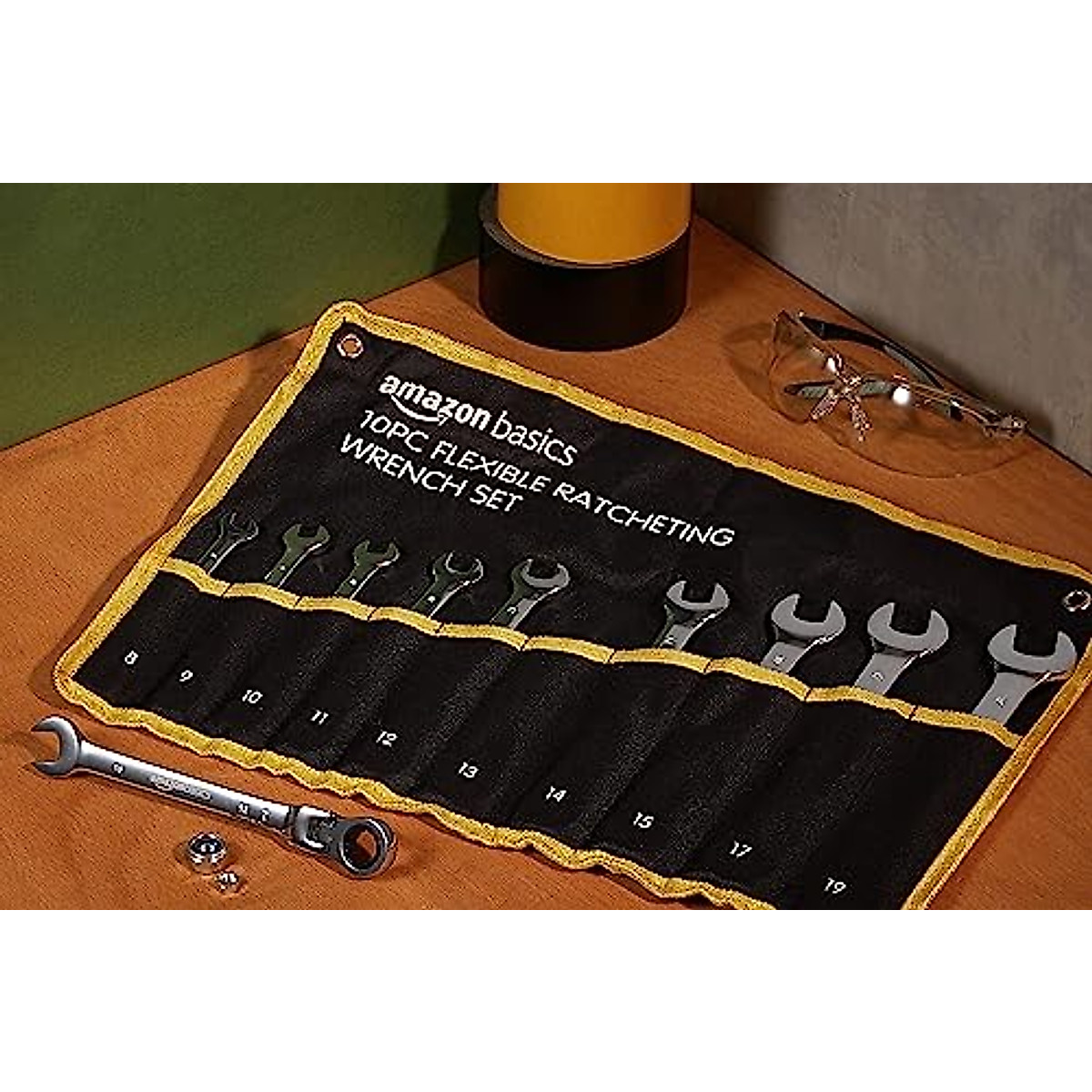 Amazon Basics Flexible Gear Ratcheting Wrench Set, 10 Pieces