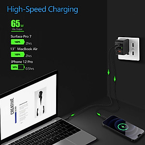 65W GaN USB C PD 3.0 QC 3.0 Charger, Surface Pro Mini Travel Charger for Surface Pro 3/4/5/6/2017/Surface Go/Surface Laptop/Surface Book Power Adapter Battery Supply Type C Wall Charger