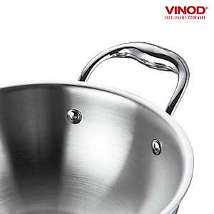 Vinod Platinum Kadai Triply Stainless Steel | Suitable For Indian Cooking, Sauces, Stews, Soups | Deep/Extra Deep Kadai With Lid | Induction, Electric Friendly (Extra Deep Kadai, 18cm)