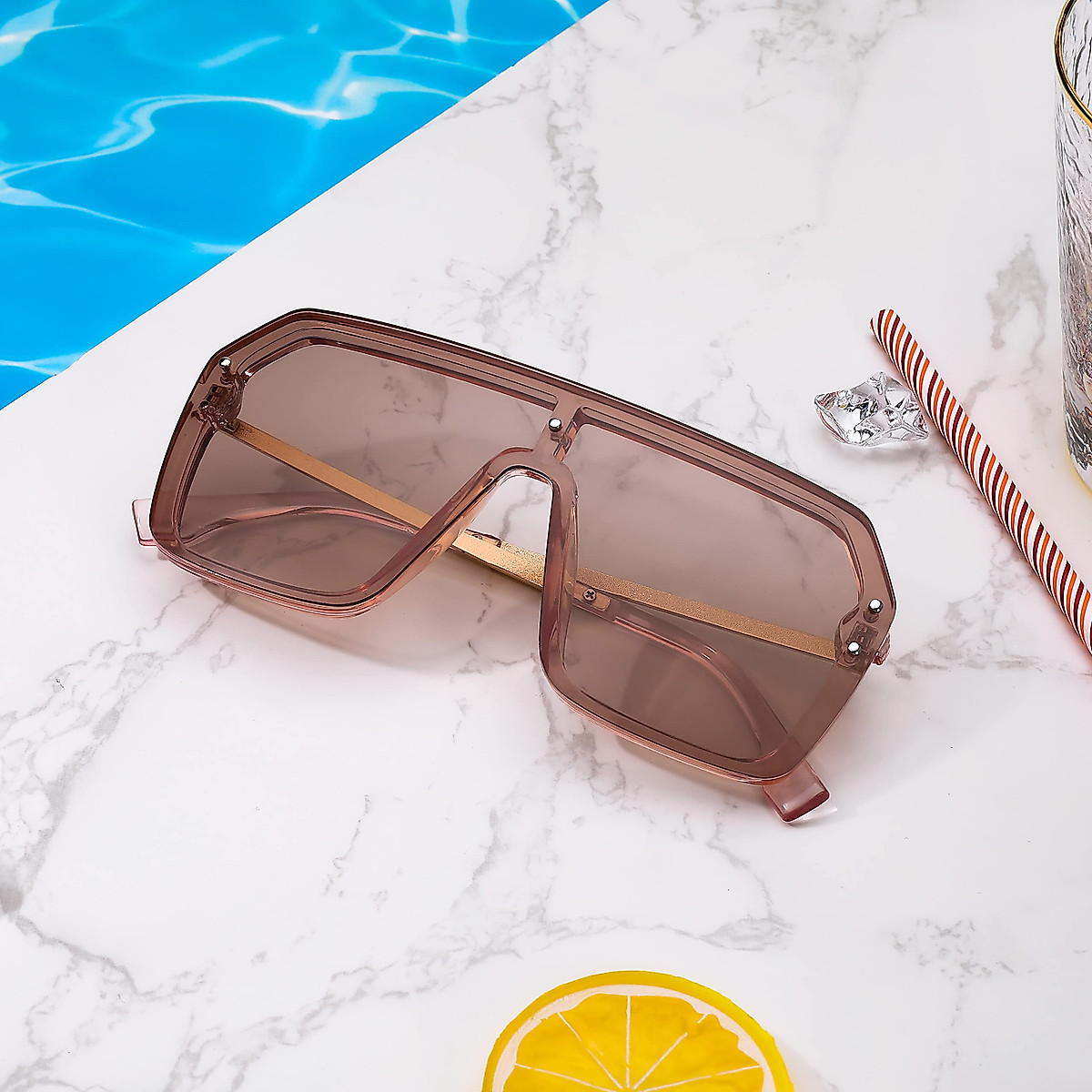 FEISEDY Classic Siamese One Piece Sunglasses Nice Rimless Stylish Retro Design for Women Men B2574