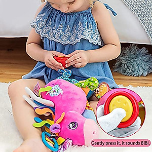 D-KINGCHY Baby Car Stroller Rattle Toy, Hanging Stuffed Animal Plush Ring, Newborn Crib Bed Around Toy with Sound and Handle for 0-3 Years Old (Unicorn)