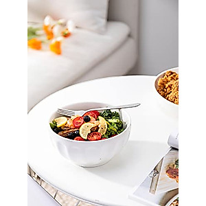 Sweese Porcelain Salad Bowls - 42 Ounce Fluted Bowls for Salad, Fruits and Popcorn - Bowl Set of 4, White No.130.401