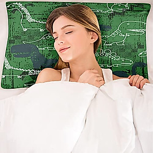 Silk Satin Pillowcase Queen Size for Hair and Skin, Cute Green Camo Animal Dinosaur Cooling Pillow Case with Hidden Zipper Soft Breathable Pillow Cover Gifts for Women Men, 20x30in