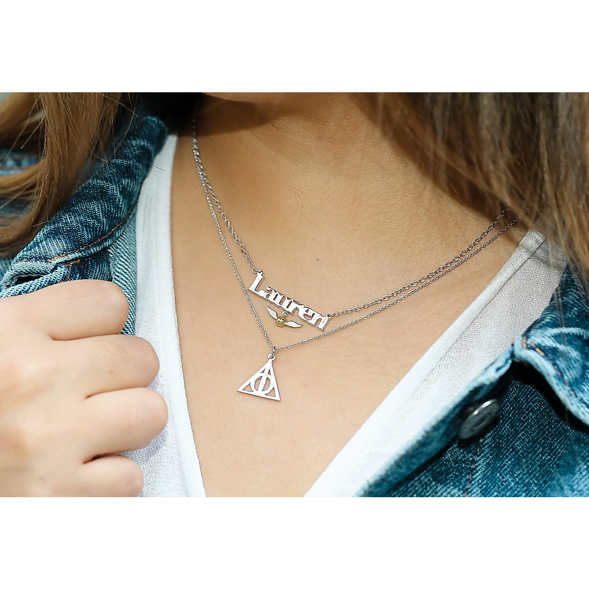 Harry Potter Jewelry for Women, Sterling Silver Deathly Hallows Pendant Necklace, 18" Chain