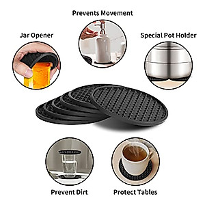 tifanso Coasters for Drinks Set of 6, Silicone Drink Coasters, Black Coasters with Grooved Design, Non-Slip Base, Coasters for Coffee Table, Cup Coasters, Fits Most Size of Drinking Glasses