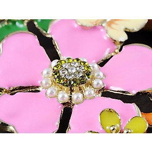 Alilang Womens Golden Tone Faux Pearl Floral Pink Multicolor Enamel Flower Bib Statement Necklace