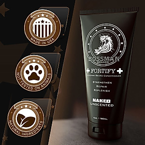 Bossman Fortify Intense Beard Conditioner - Shower Beard Wash, Moisturizer and Beard Softener for Men - Beard Growth Products - Made in USA (Naked Scent)