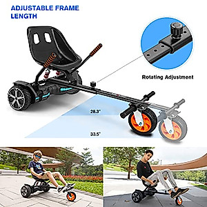 FLYTRAKS K2 Hoverboard Go Kart with Rear Shock Absorption, Hoverboard Seat Attachment Accessory for 6.5" 8" 10" Hover Board, Adjustable Frame Length & Off-Road Rubber Wheel