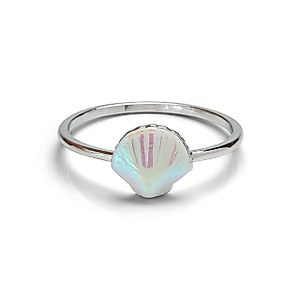 Pura Vida Silver-Plated Iridescent Shell Stackable Ring - Brass Base, Rhodium Plating - Size 7