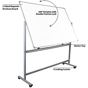 WorkPro® Double-Sided Mobile Magnetic Dry-Erase Whiteboard Easel, 72" x 48", Aluminum Frame With Silver Finish