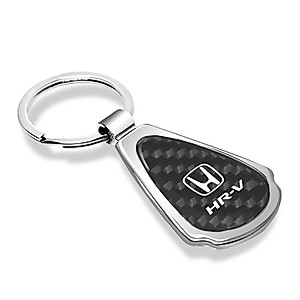 iPick Image Compatible with Honda HR-V Real Black Carbon Fiber Chrome Metal Teardrop Key Chain