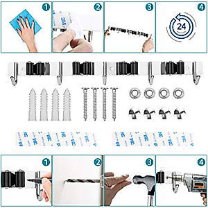 SHYOSUCCE Mop Broom Holder Wall Mount with 4 Racks and 5 Hooks, 304 Stainless Steel Broom Organizer for Garden Garage Kitchen Bathroom (Black)