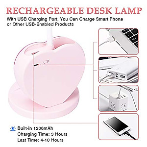 LED Desk Lamp, Cute Pink Desk Lamp with USB Charging Port/Pen Holder and Phone Stand, Touch Control Reading Lamp with 2 Color Modes,Eye-Caring Study Table Lamp for kids Girls College Dorm Bedroom