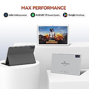 【2023 Newest Tablet】Android 12 Tablet with Keyboard, 16(8+8)GB RAM 128GB ROM 1TB Expand Tablets 10 inch, 2.4G/5G WiFi Tablet Android, Octa-Core 1920 * 1200 IPS Display 13MP Camera, 7000mAh GPS, Silver