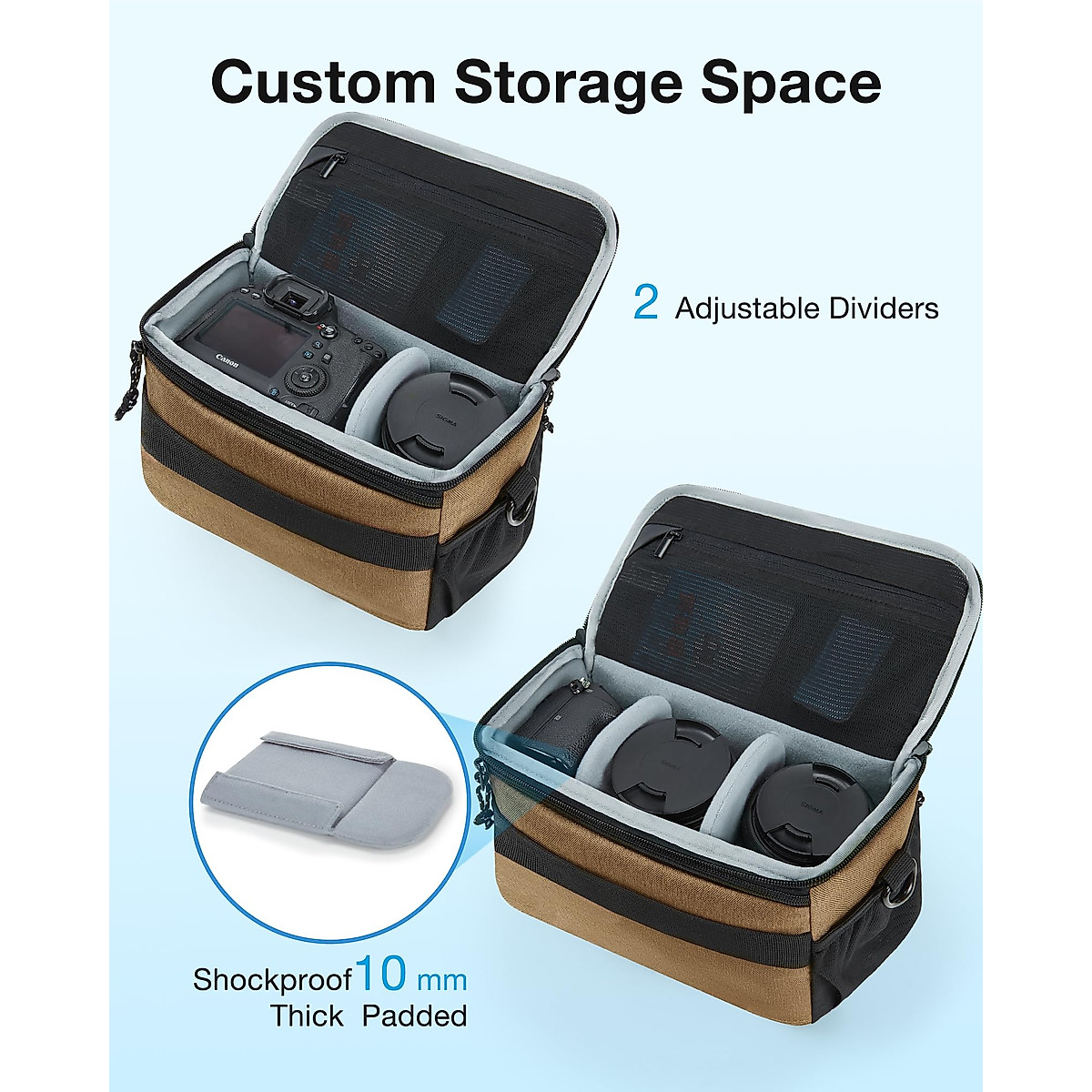 BAGSMART Camera Bag, Small Camera Case with Tripod Holder, Compact Camera Shoulder Bags for DSLR/SLR/Mirrorless Cameras, Waterproof Crossbody Camera Bag Women Men, Khaki