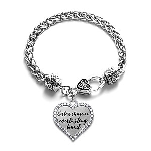 Inspired Silver - Sister Bond Braided Bracelet for Women - Silver Open Heart Charm Bracelet with Cubic Zirconia Jewelry