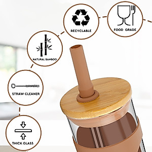 Tronco 26oz Glass Tumbler with Bamboo Lid and Straw, Glass Cup For Boba,Iced Coffee,Smoothie, Spill Proof Glass Water Bottle With Silicone Protective Sleeve, Dishwasher Safe,BPA Free