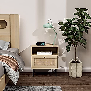 Natural Rattan Nightstand, End Table, Bedside Table, Modern Side Table with 1 Hand Made Decorated Door for Living Room, Bedroom