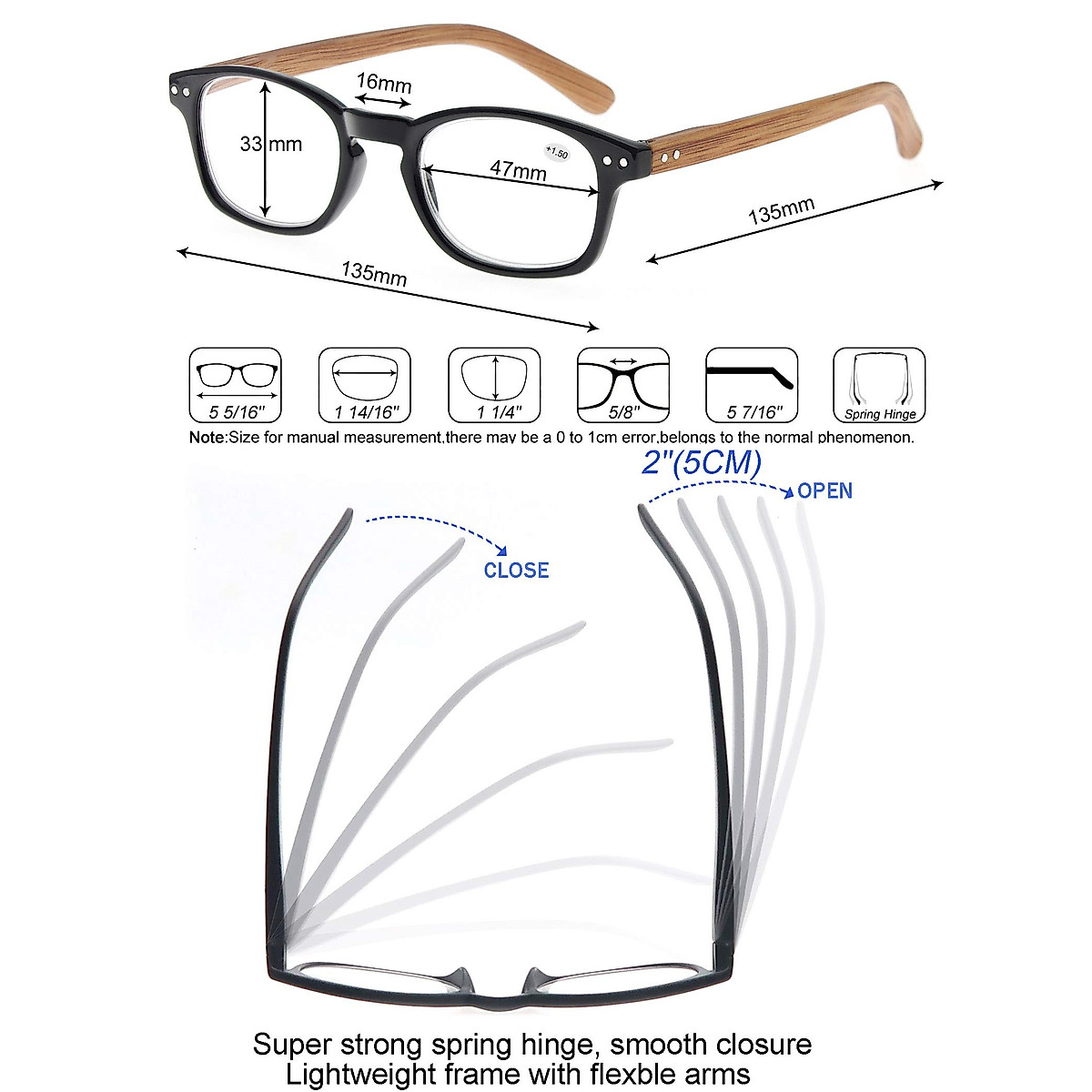 MODFANS 4 Pack Reading Glasses 2.0 Fashion Wood-Look Spring Hinges Stylish Readers Men Women