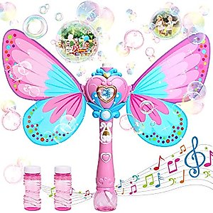 Sitodier Bubble Machine for Kids | Butterfly Bubbles Wand Blower for Toddlers 1000+ Bubbles per Minute | Outdoor Indoor Bubbles Blowing Toys Birthday Gift for Girls Bubble Solution Included