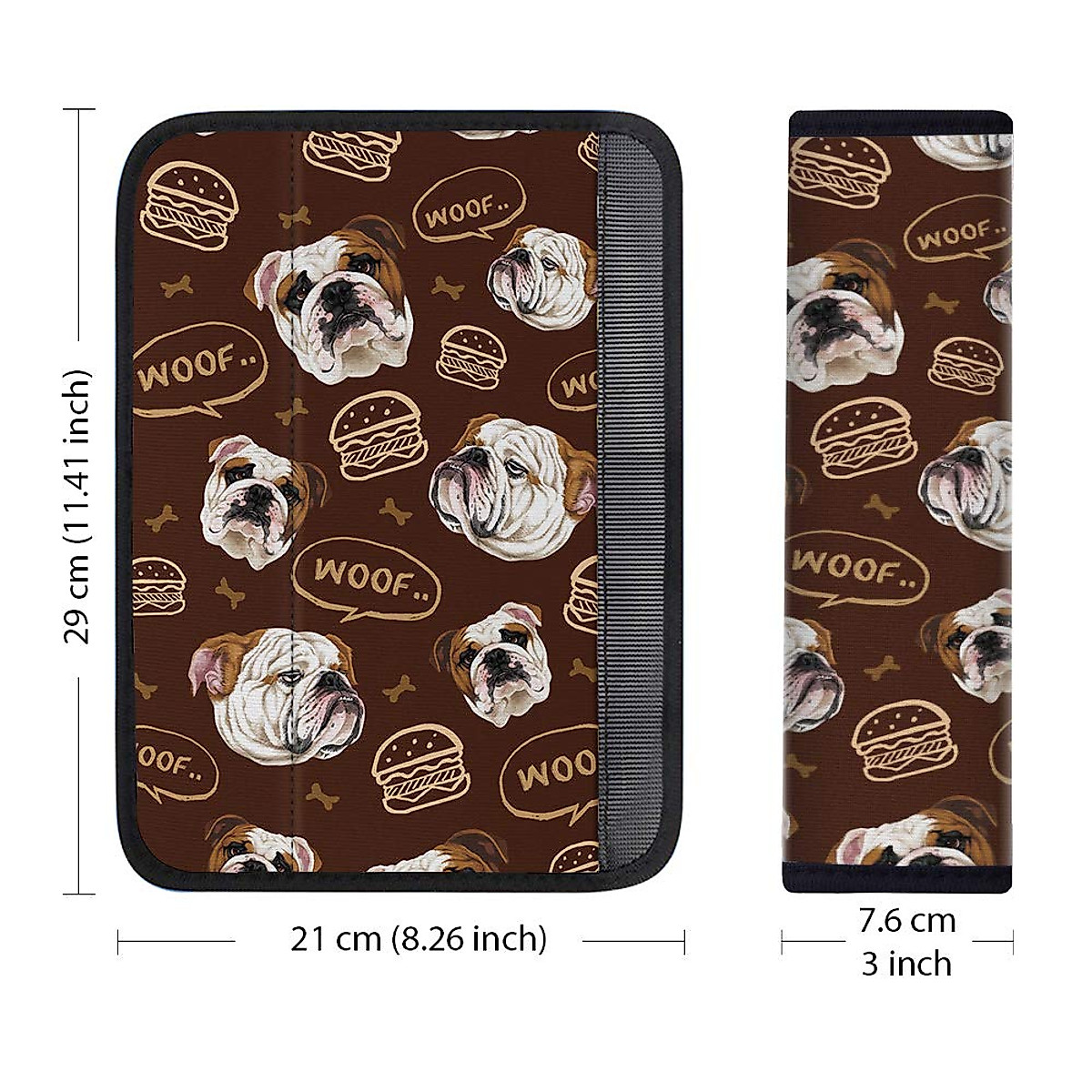 WIRESTER Soft Car Safety Seat Belt Shoulder Pad Cover Design, Cushion Harness Comfortable Pad - English Bulldog Face Pattern