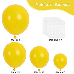 RUBFAC 145pcs Yellow Balloons Latex Balloons 18 12 10 5 Inch Party Balloon Kit Different Sizes for Birthday Party Wedding Balloon Graduation Baby Shower Decoration