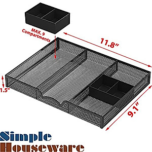 Simple Houseware Drawer Organizer Tray w/ 2 Storage Bins, Black