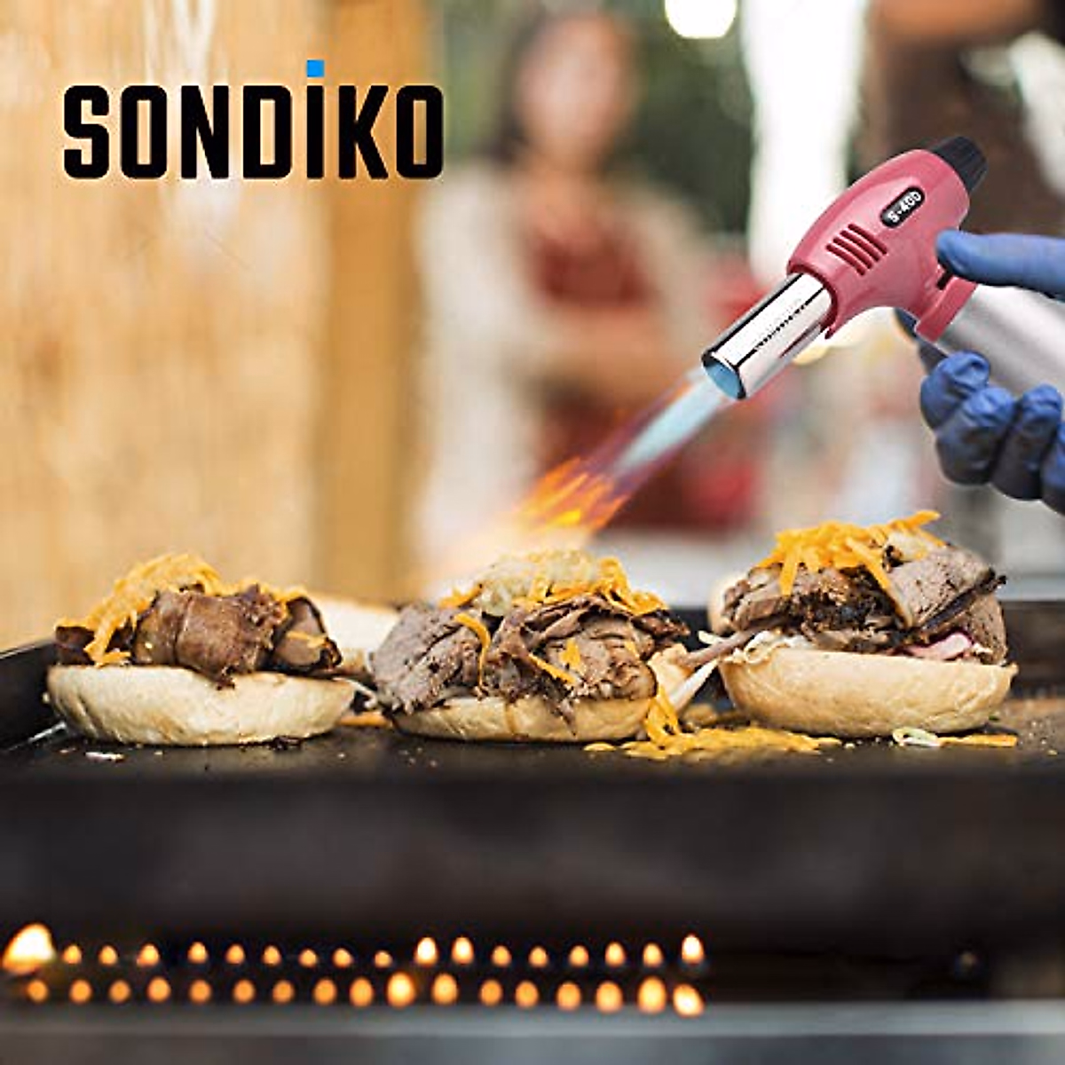 Sondiko Butane Torch PS400, Culinary Kitchen Torch Refillable Blow Torch Lighter with Safety Lock&Continuously Flame for Cooking, Creme Brulee, BBQ, DIY&Soldering(Butane Gas not Included)