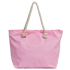 Leisureland Large Beach Tote Bag, Top Zipper Boat Bag (Flamingo)