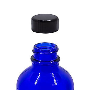 U-Pack 4 oz Cobalt Blue Glass Boston Round Bottles With Black Ribbed Cap - 12 Pack