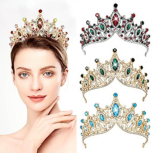 Tiara for Women, Crystal Birthday Crown, Rhinestone Princess Tiaras, Hair Accessories Perfect for Birthday Decorations, Wedding Brides, Halloween Cosplay (Gold)