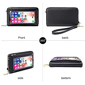 RFID Blocking Touch Screen Phone Bag Small Crossbody Bag Shoulder Handbag Wristlet for Women (E4 Black - Touch Screen)