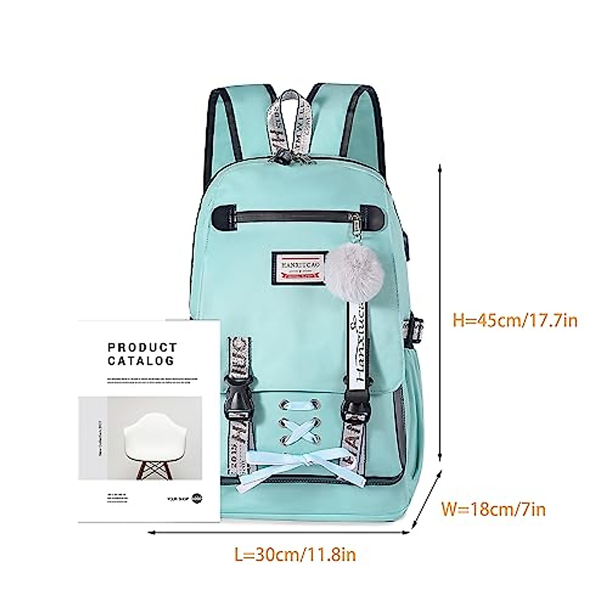 HANXIUCAO Kids Backpack Large Capacity Girls Backpack Teen Rucksack Female College Student Locked Schoolbag Anti-Theft Backpack with USB Charging Port (Green)