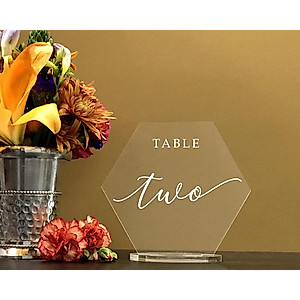 5 Sets Acrylic Blanks Hexagon with Stand,DIY Clear Wedding Signs,Personalized Hand Lettered Table Numbers (2.5'')