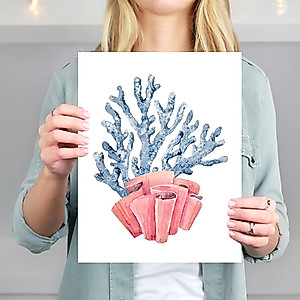 Beach Decor Art Prints (Set of 4) - Unframed - 8x10s | Serene and Inviting Coral-Themed Wall Art Prints | Perfect for Nautical and Ocean-Inspired Home Decor | Bathroom Wall Decor | Apartment Decor