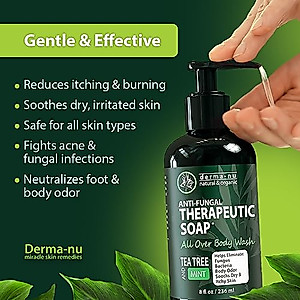 Antifungal Soap and Antibacterial Body Wash - Body Acne Wash, Tea Tree Soap with Tea Tree Oil for Jock Itch, Athletes Foot, Body Odor, Nail Fungus, Ringworm, Eczema & Back Acne Body Wash - 2 Pack